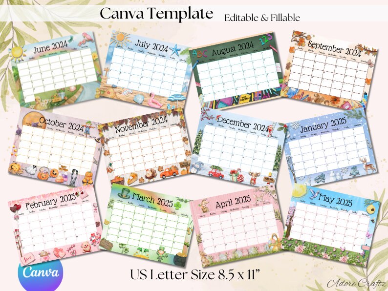 2024-2025 School Year Calendars, Editable and Printable, Kids Schedule ...
