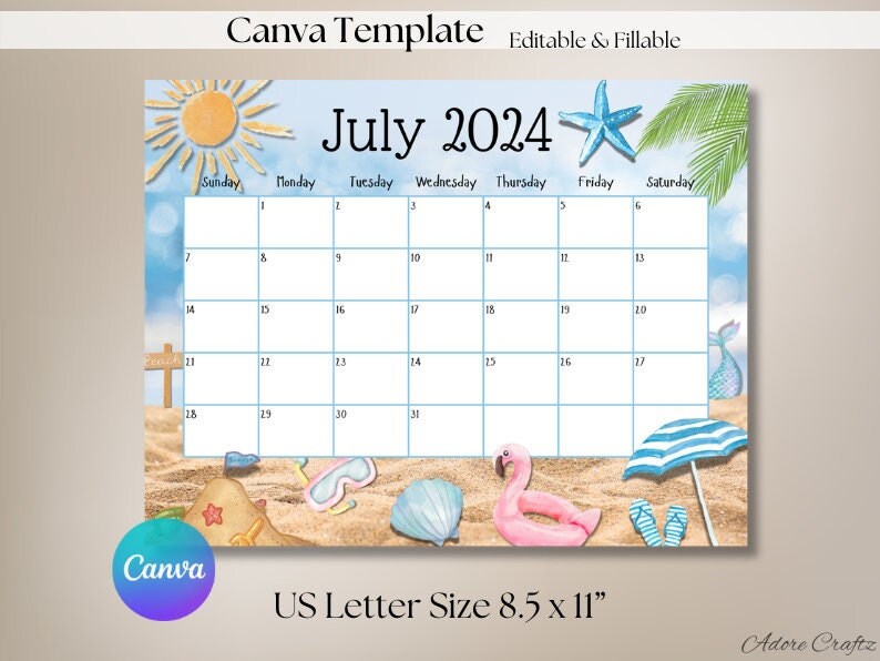 Editable and Printable July 2024 Calendar, Kids Schedule, School ...