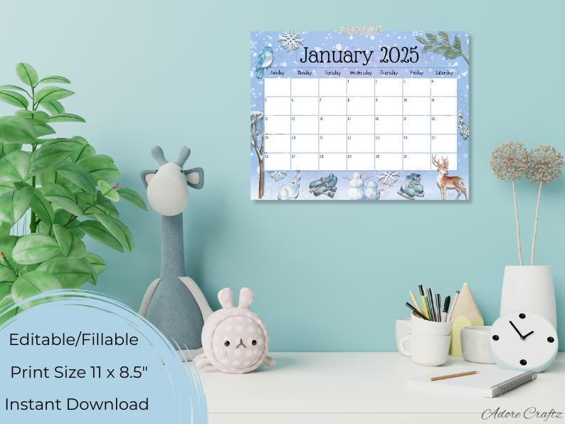 Editable and Printable January 2025 Calendar, Kids Schedule, School ...