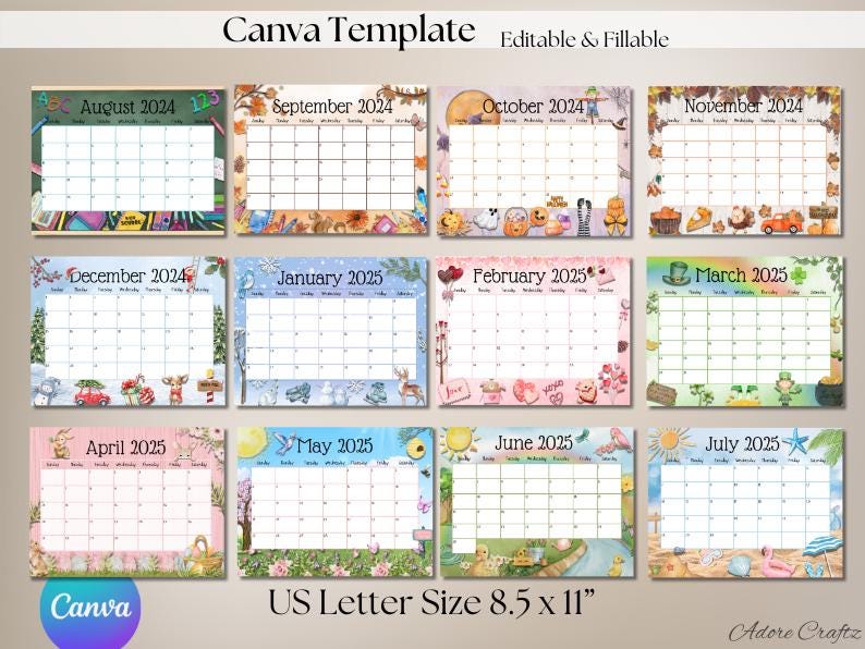 2024-2025 School Year Calendars, Editable and Printable, Kids Schedule ...