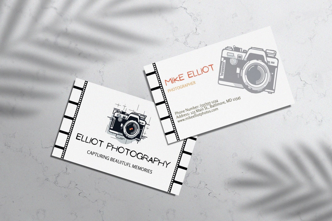 Customizable Black and White Camera Film Photographer Business Card ...