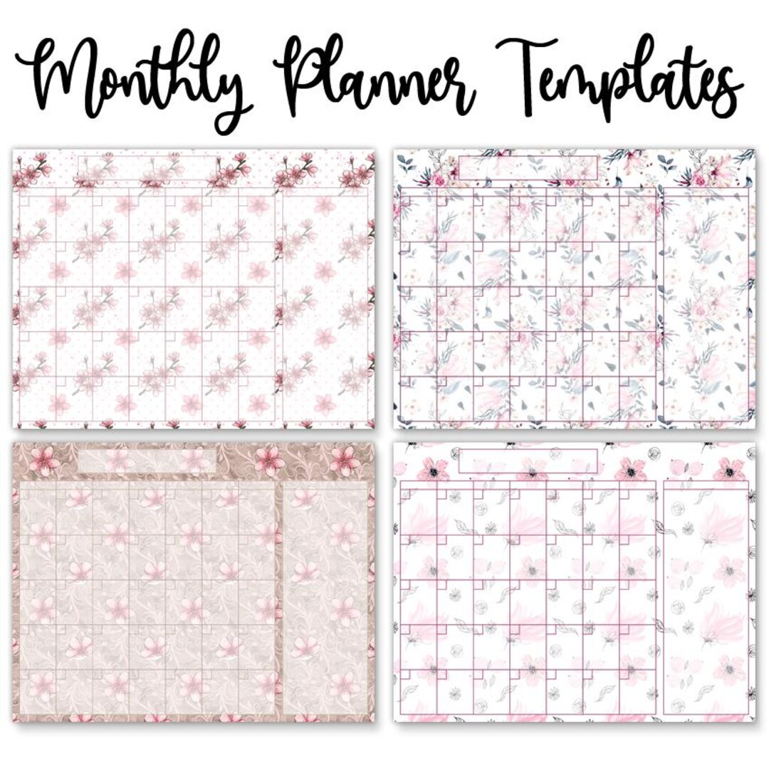 Assorted Floral Flower Monthly Calendar Templates - Graphic Clipart ...