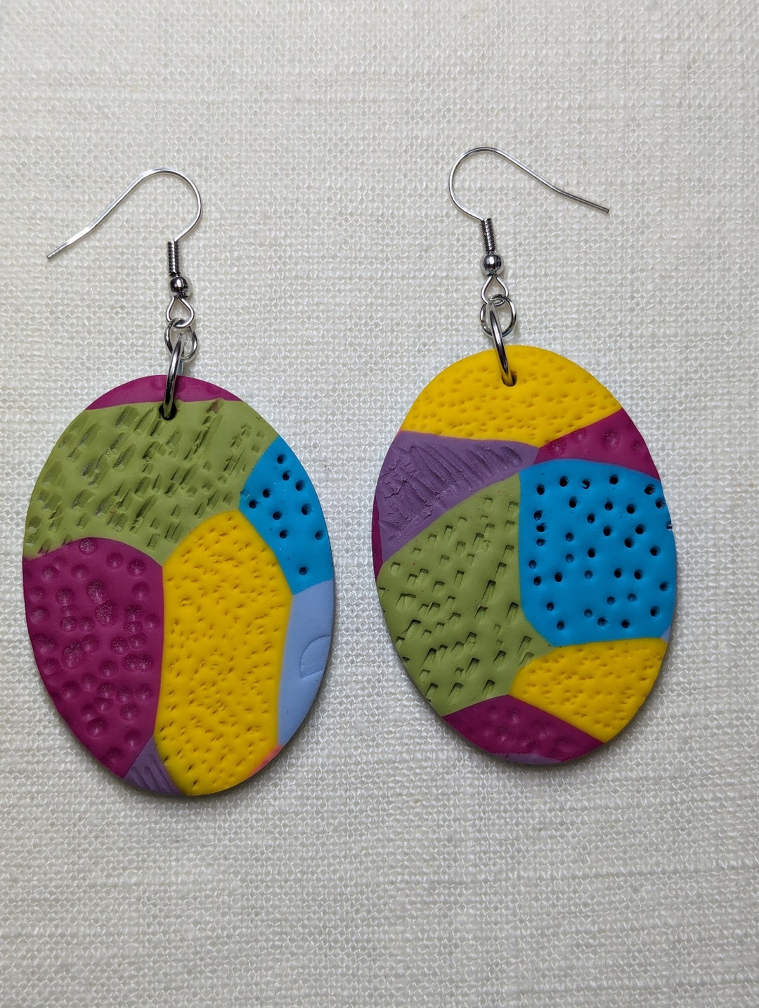 Large Oval 80s Inspires Color Block Polymer Clay Dangle - Etsy