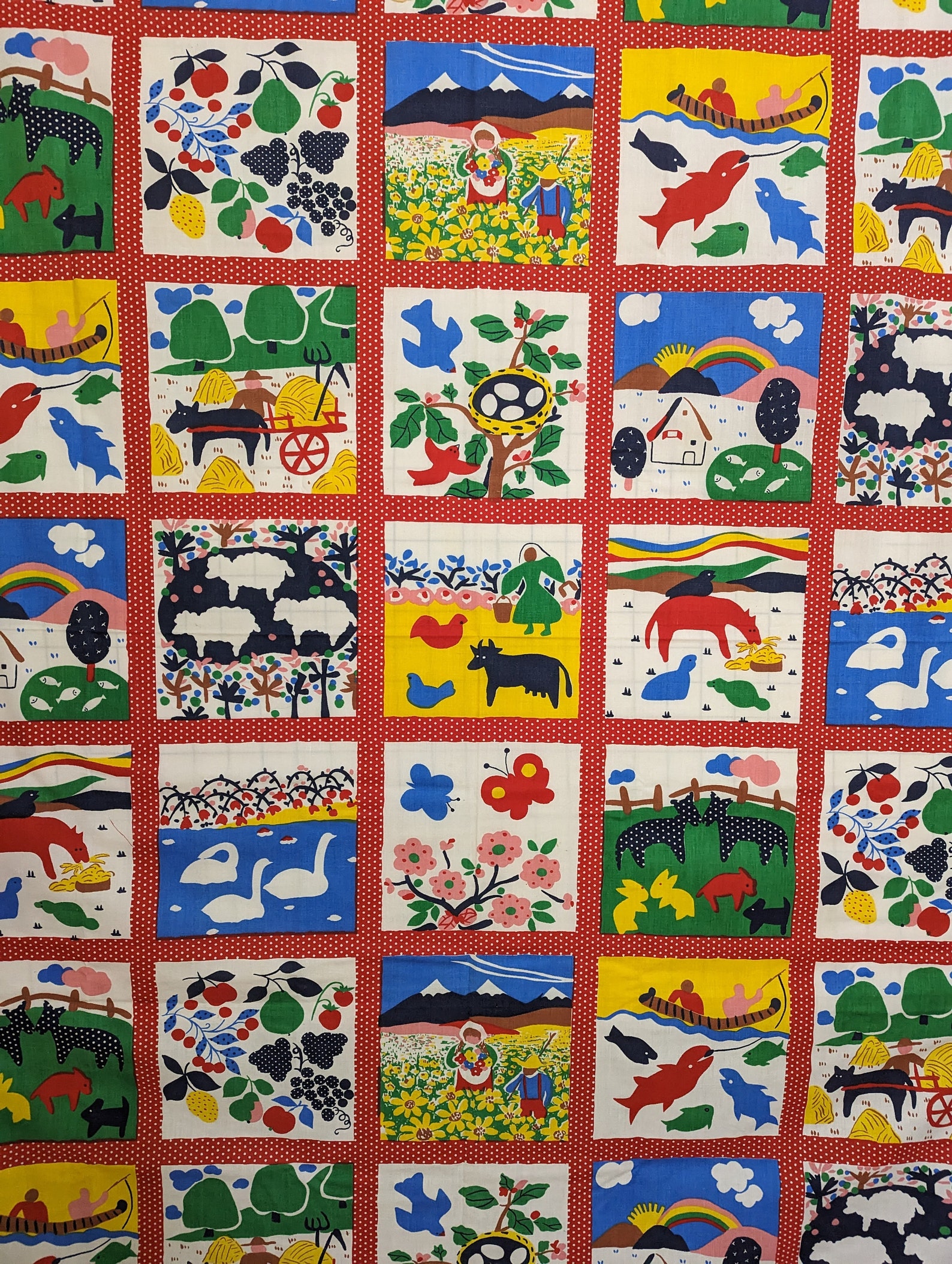 Folk Art Quilt Cheater Vintage Fabric Bright Color Animal Print - Etsy