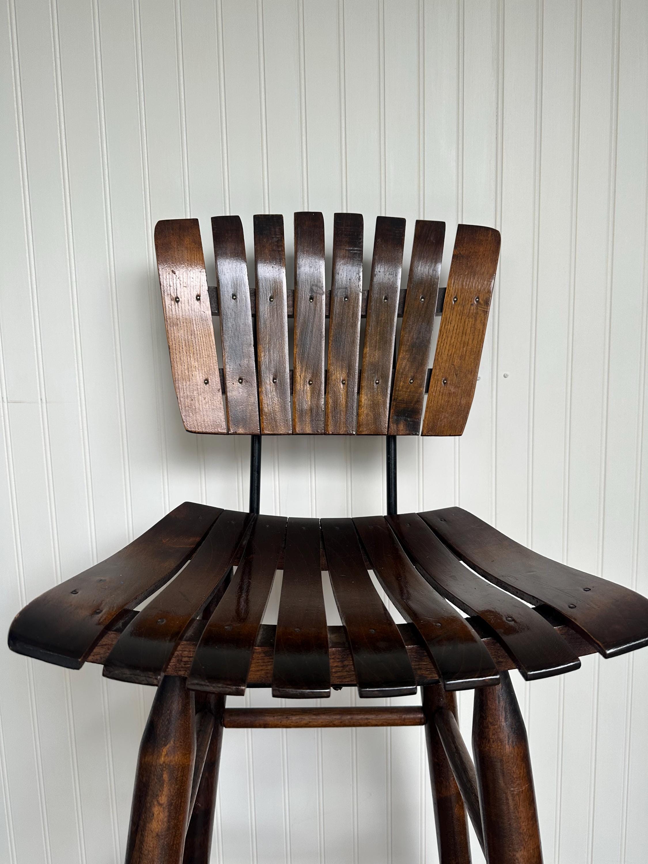 Mid-century Modern Wood-slat Stool - Etsy