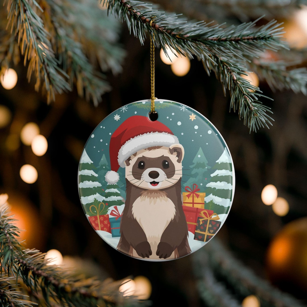 Festive Ceramic Ferret Ornament: Holiday Keepsake With Gold String - Etsy