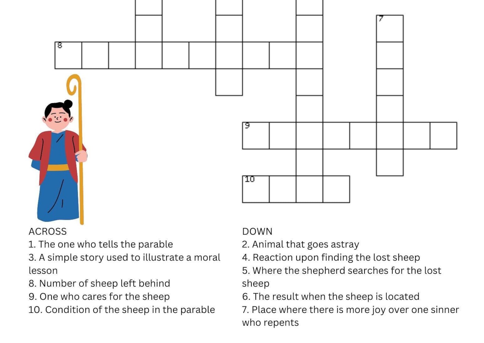 Parable of the Lost Sheep Crossword Game Bible Crossword Puzzle ...