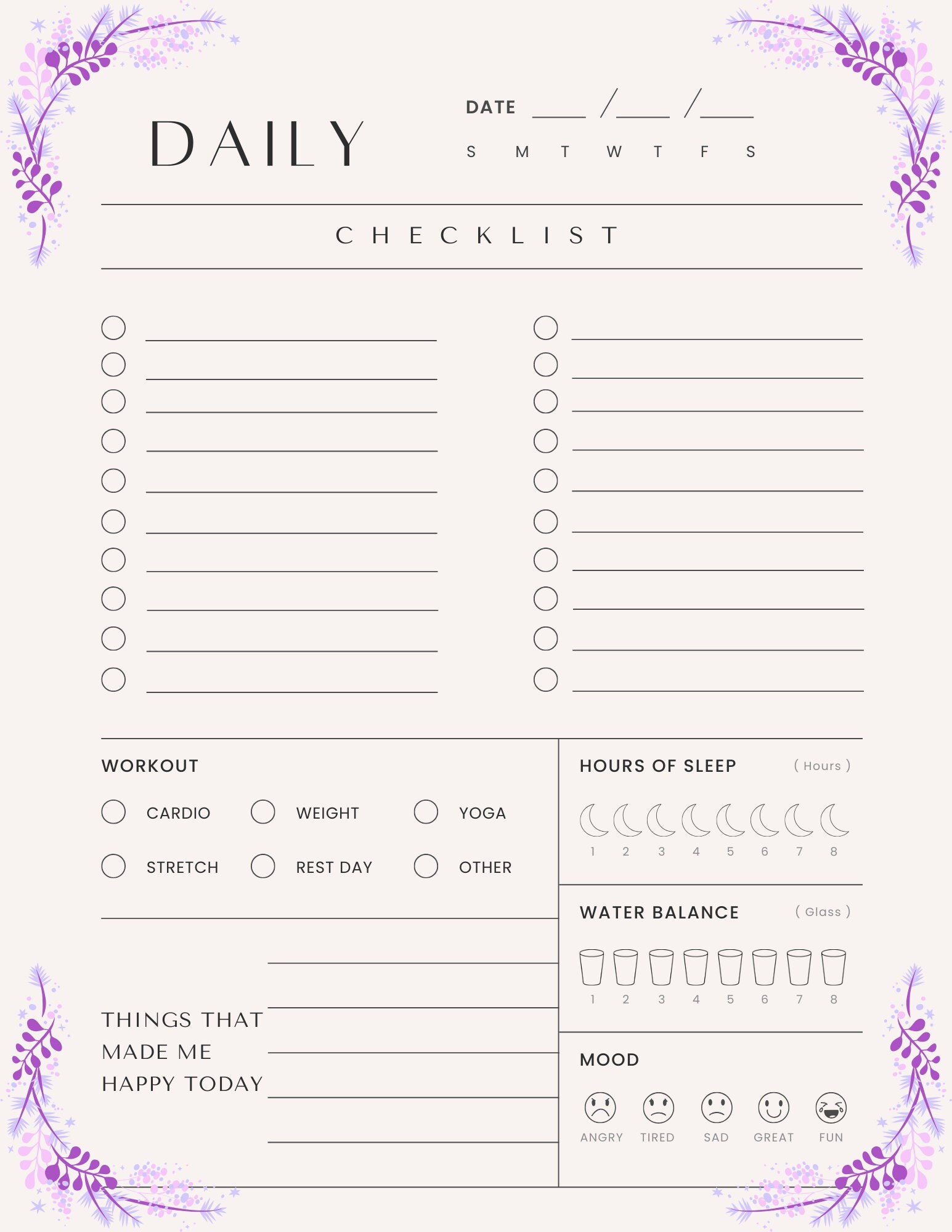 Off White and Purple Minimal and Chic Daily Printable Checklist - Etsy