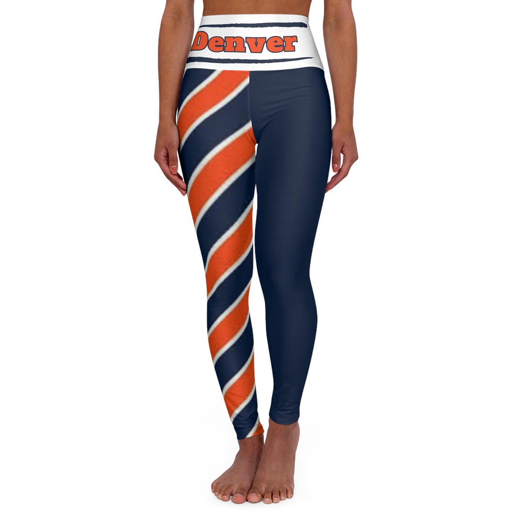 Denver Football Themed High Waisted Yoga Leggings, Women's Broncos Yoga ...