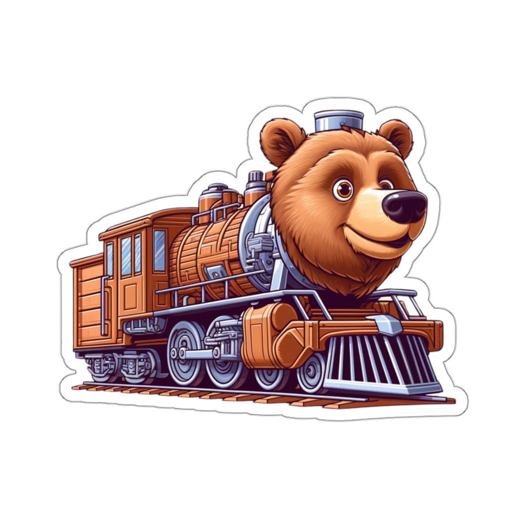 Bear Conductor Train Sticker for Kids Fun Bear Decal Toddler Party ...