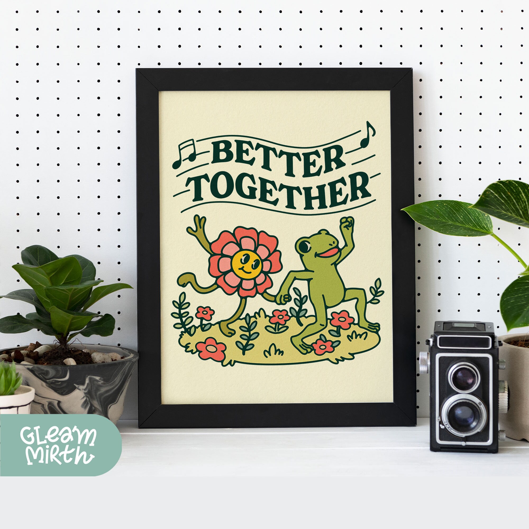 Inspirational Poster, Better Together Quote, Frog Print Art, Retro ...