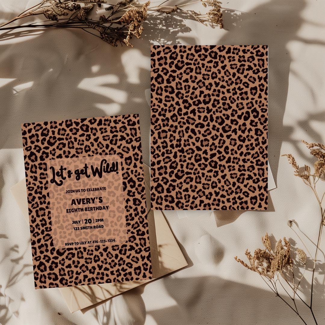 Brown Leopard Cheetah Invitation Template, Cheetah Print Invite, Lets ...
