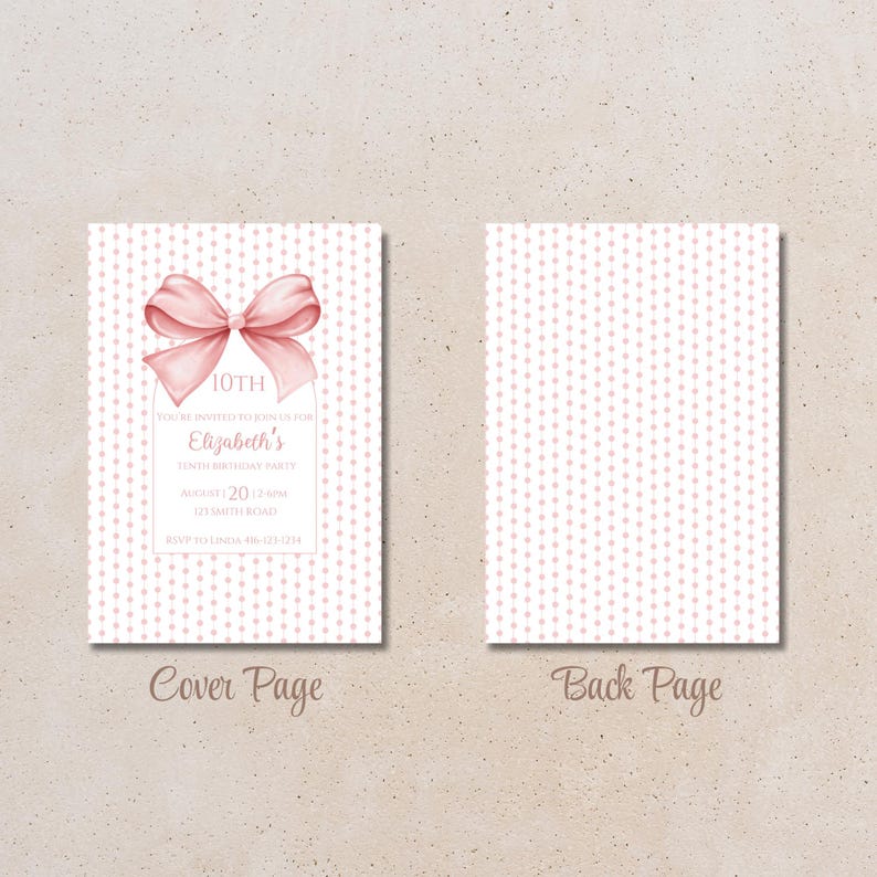 Pink Ribbon Bow Birthday Invitation, Pink Coquette Birthday Invitation ...