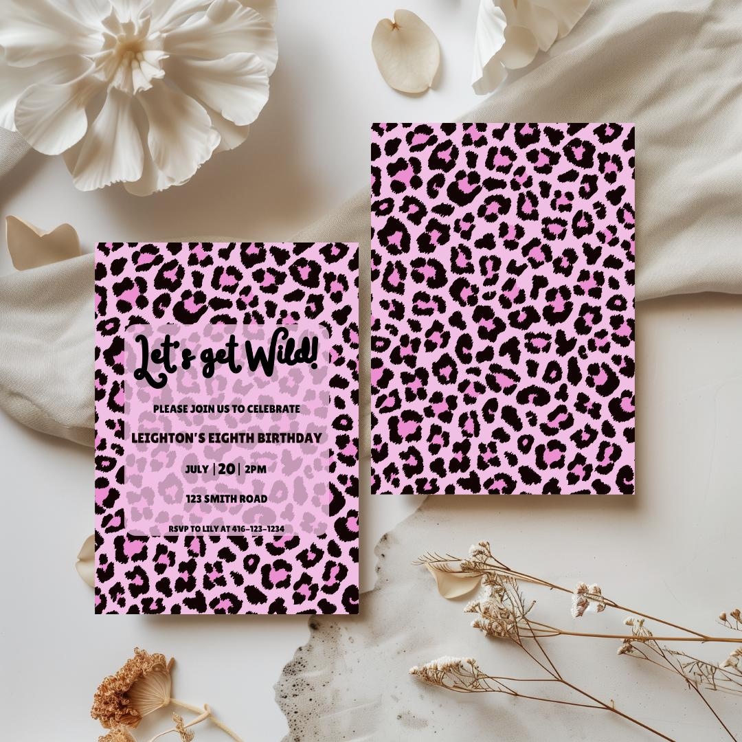 Pink Leopard Cheetah Invitation Template, Cheetah Print Invite, Let's ...