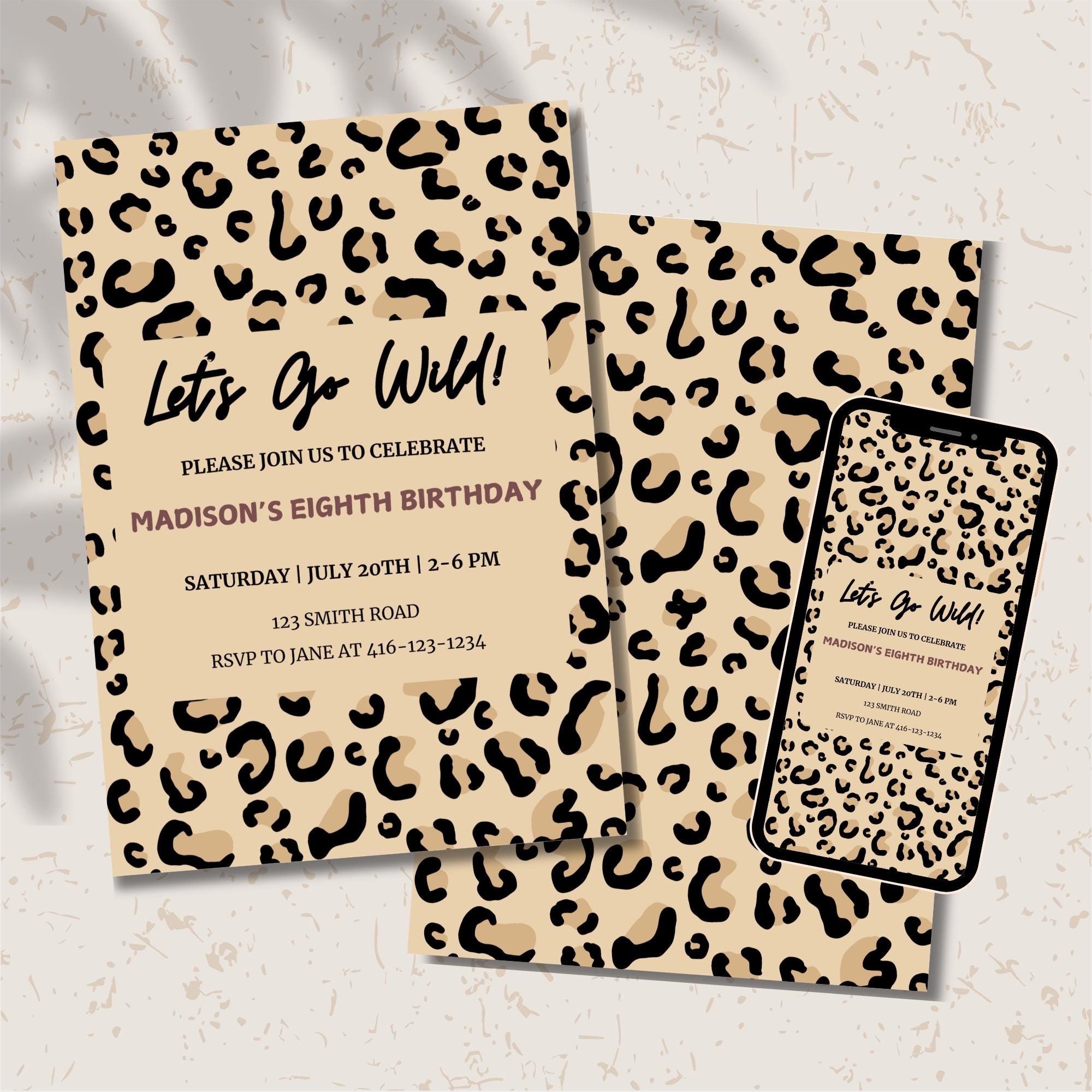 Neutral Leopard Cheetah Invitation Template, Cheetah Print Invite, Let ...