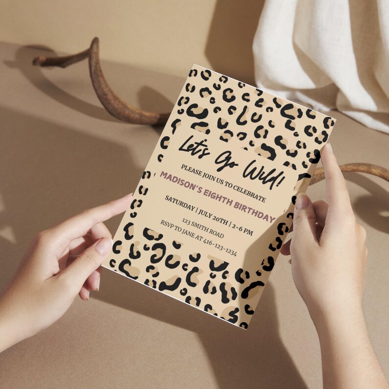 Neutral Leopard Cheetah Invitation Template, Cheetah Print Invite, Let ...