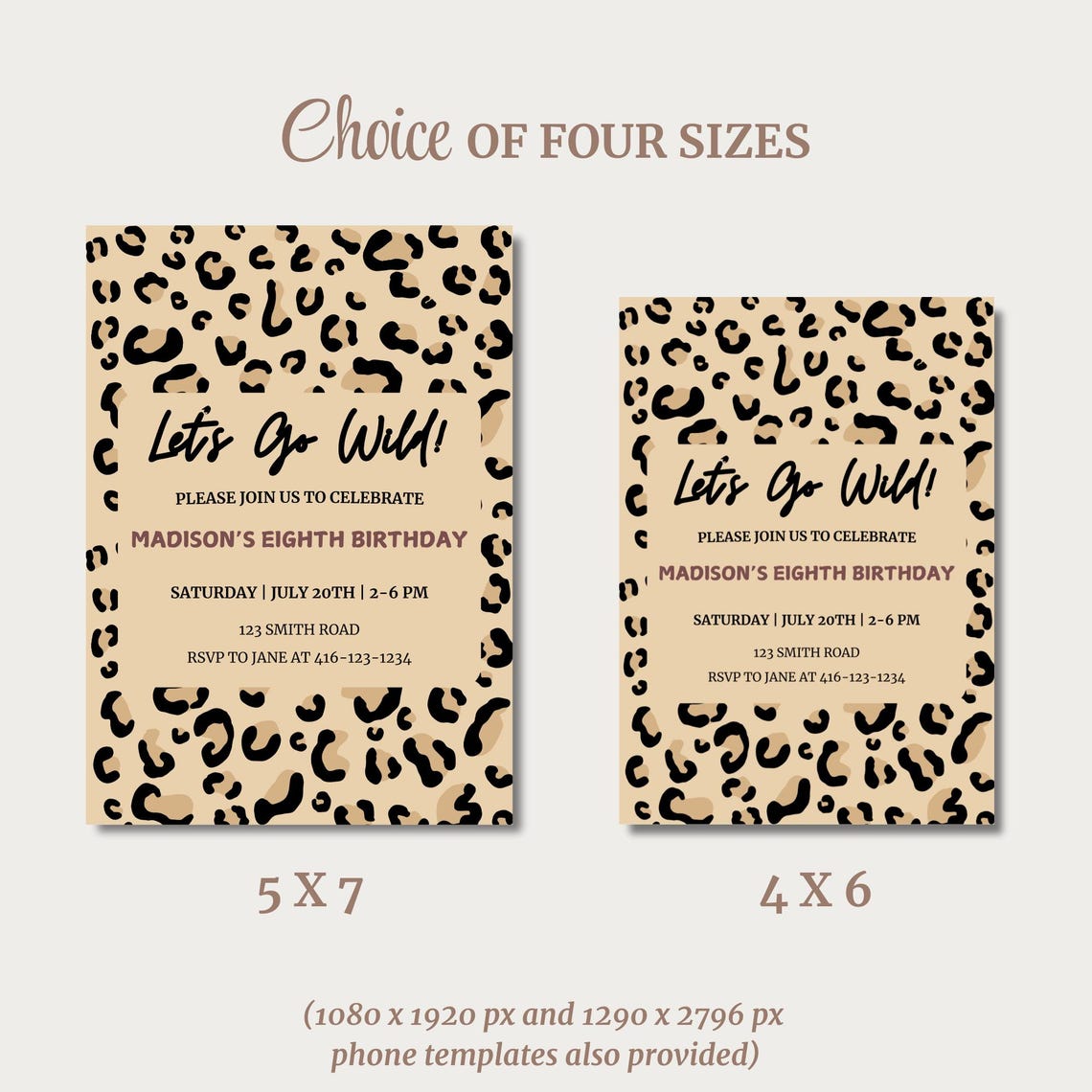 Neutral Leopard Cheetah Invitation Template, Cheetah Print Invite, Let ...