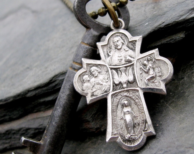 Antique Four Way Traveler's Cross & Skeleton Key Necklace - Etsy