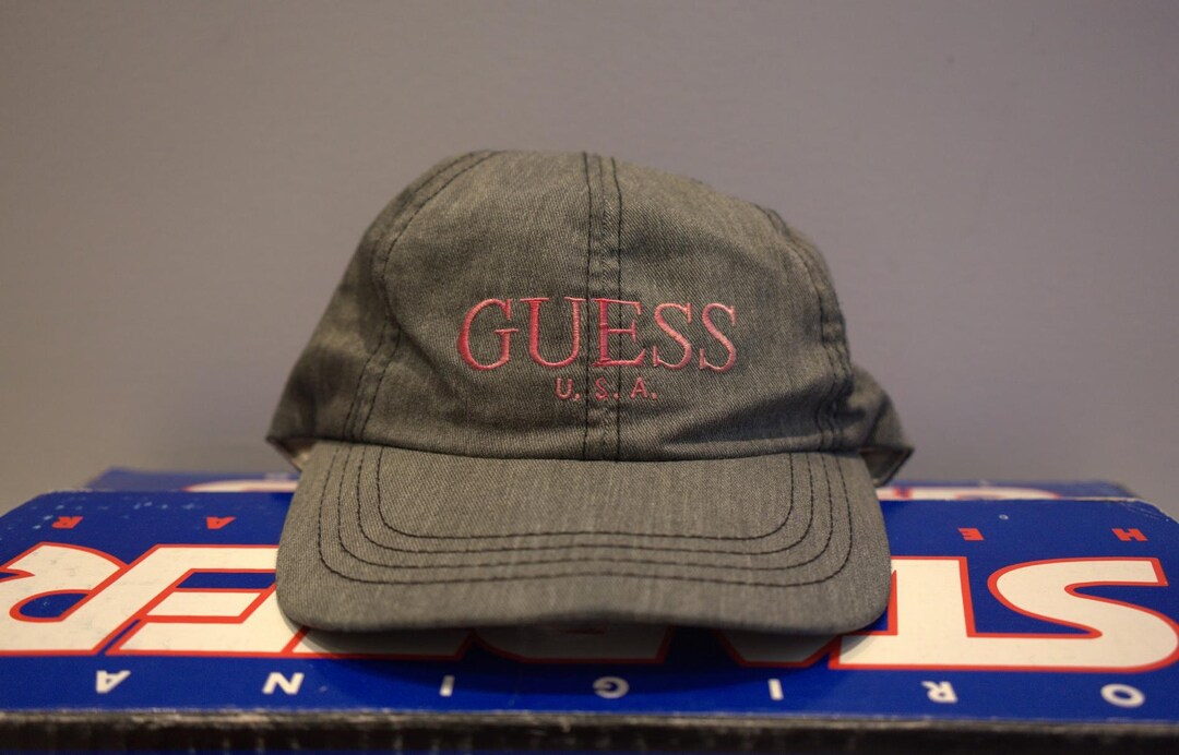 Vintage Guess USA Hat / Vintage Hat Cap / Grey & Pink / 1990's Headwear ...