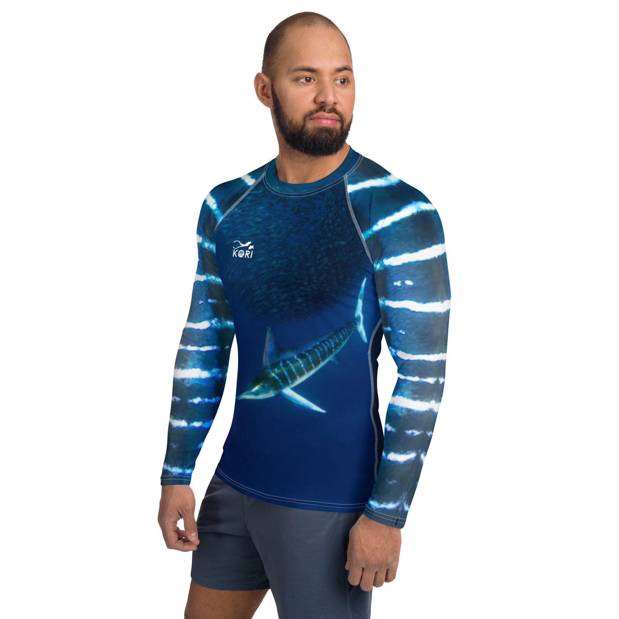 Striped Marlin Mens Rash Guard, UPF Long-sleeve Shirt, Ocean Inspired ...