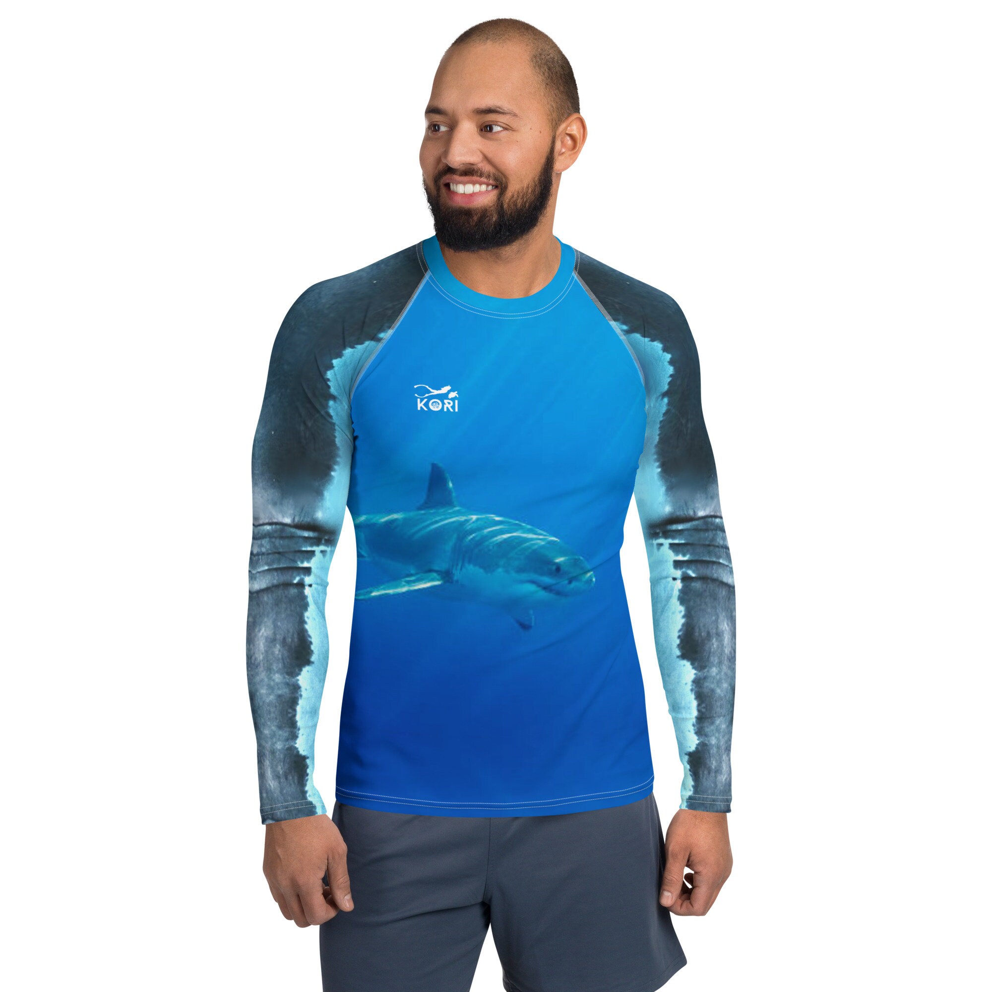 Great White Shark Mens Rash Guard, UPF Long-sleeve Shirt, Ocean ...