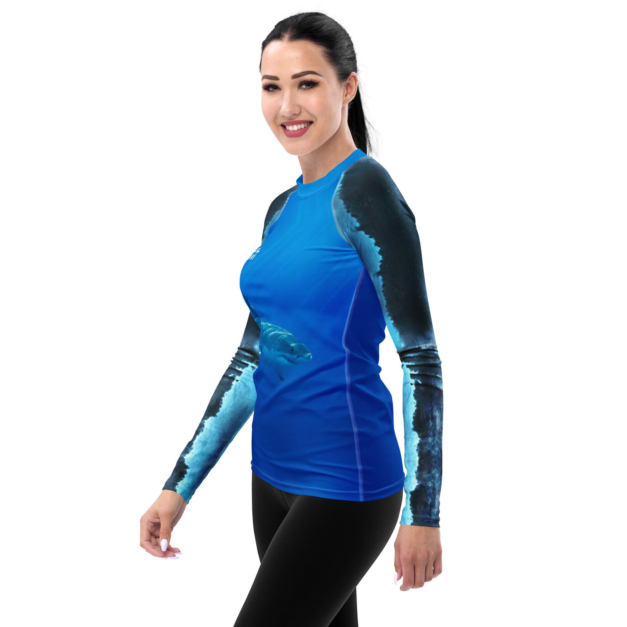 Great White Shark Womens Rash Guard, UPF Long-sleeve Shirt, Ocean ...