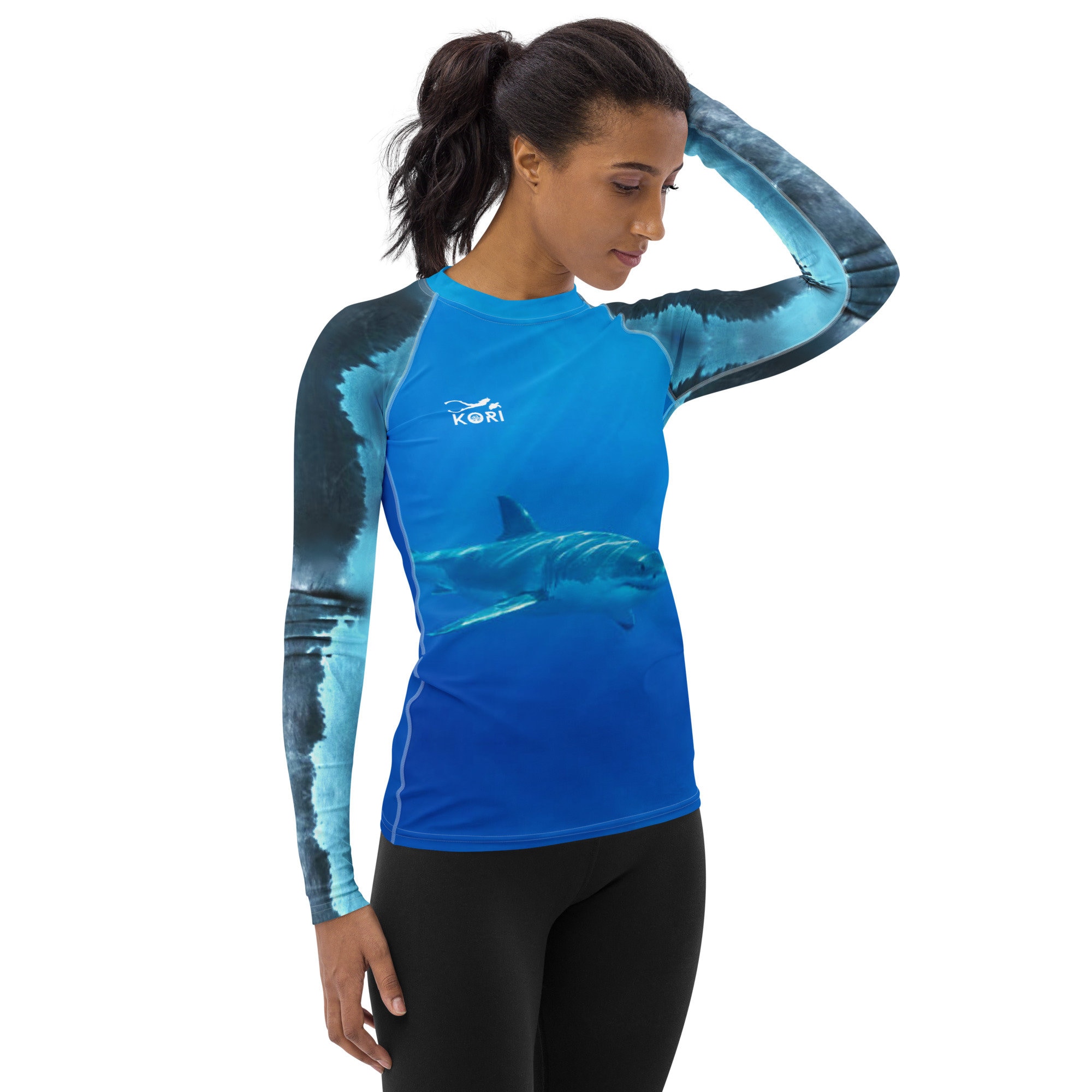 Great White Shark Womens Rash Guard, UPF Long-sleeve Shirt, Ocean ...