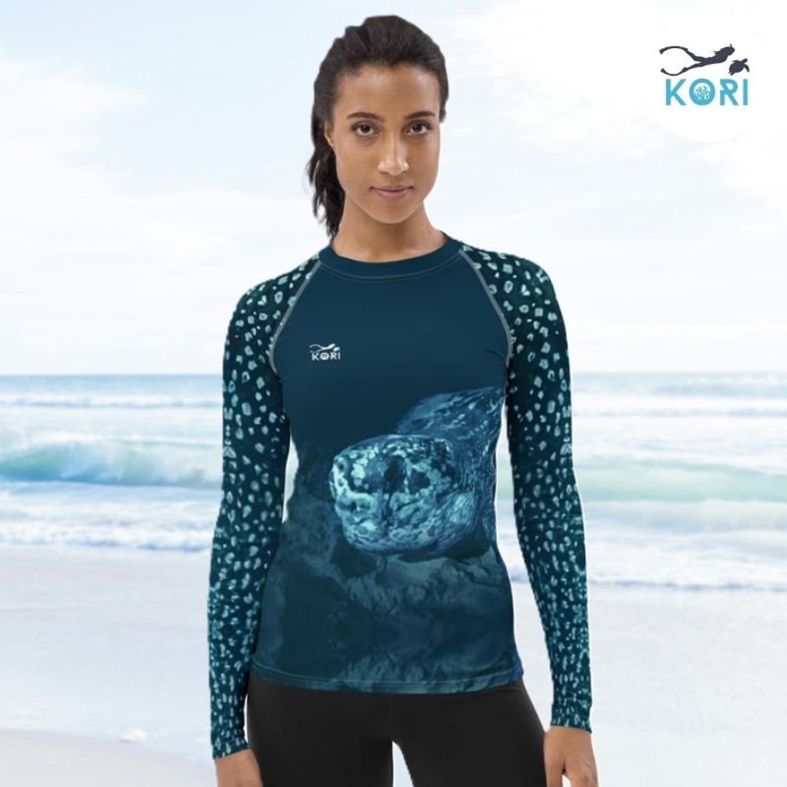 Leatherback Sea Turtle Womens Rash Guard, UPF Long-sleeve Shirt, Ocean ...