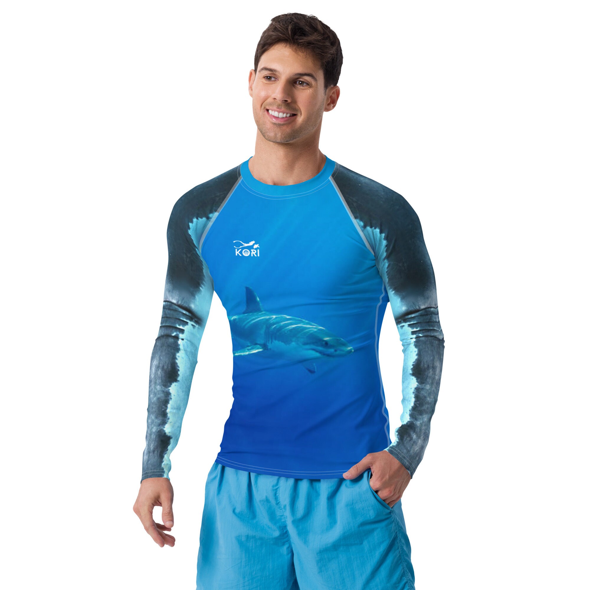 Great White Shark Mens Rash Guard, UPF Long-sleeve Shirt, Ocean ...