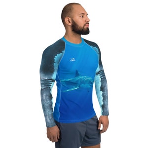 Great White Shark Mens Rash Guard, UPF Long-sleeve Shirt, Ocean ...