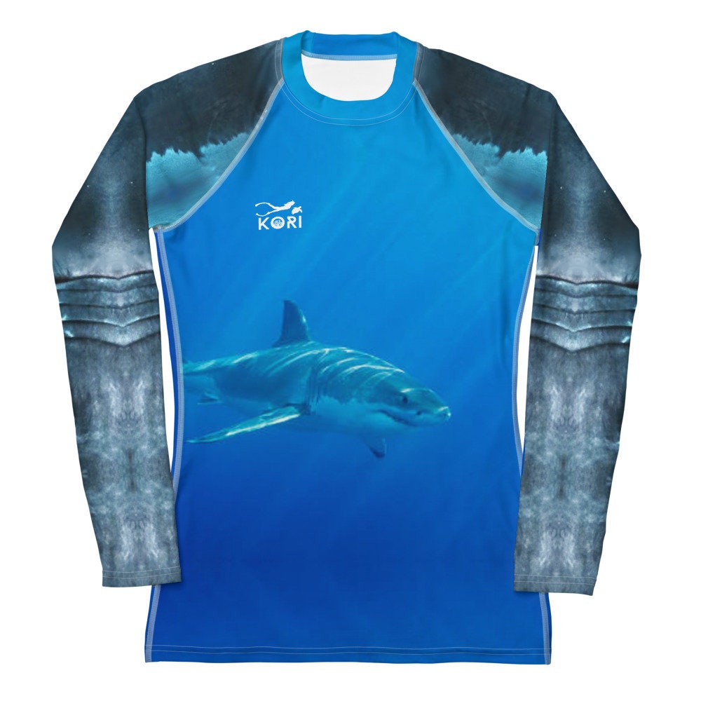 Great White Shark Womens Rash Guard, UPF Long-sleeve Shirt, Ocean ...