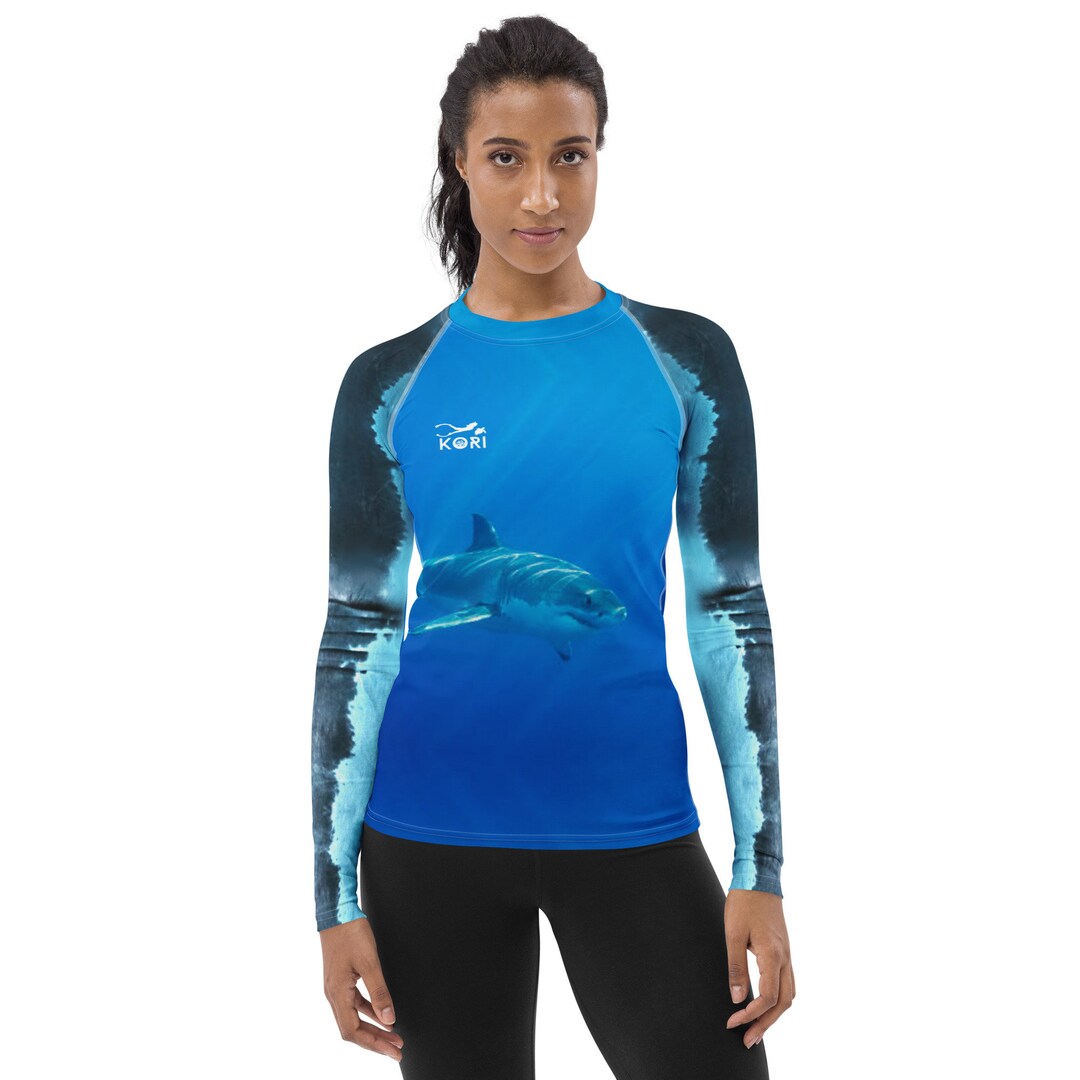 Great White Shark Womens Rash Guard, UPF Long-sleeve Shirt, Ocean ...
