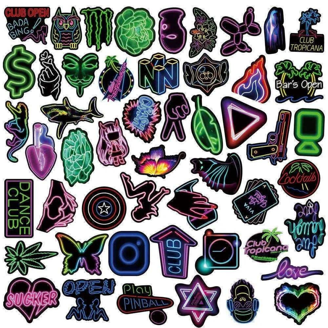 50 Neon Graffiti Stickers Pack Laptop Mobile Phone Suitcase Journal ...