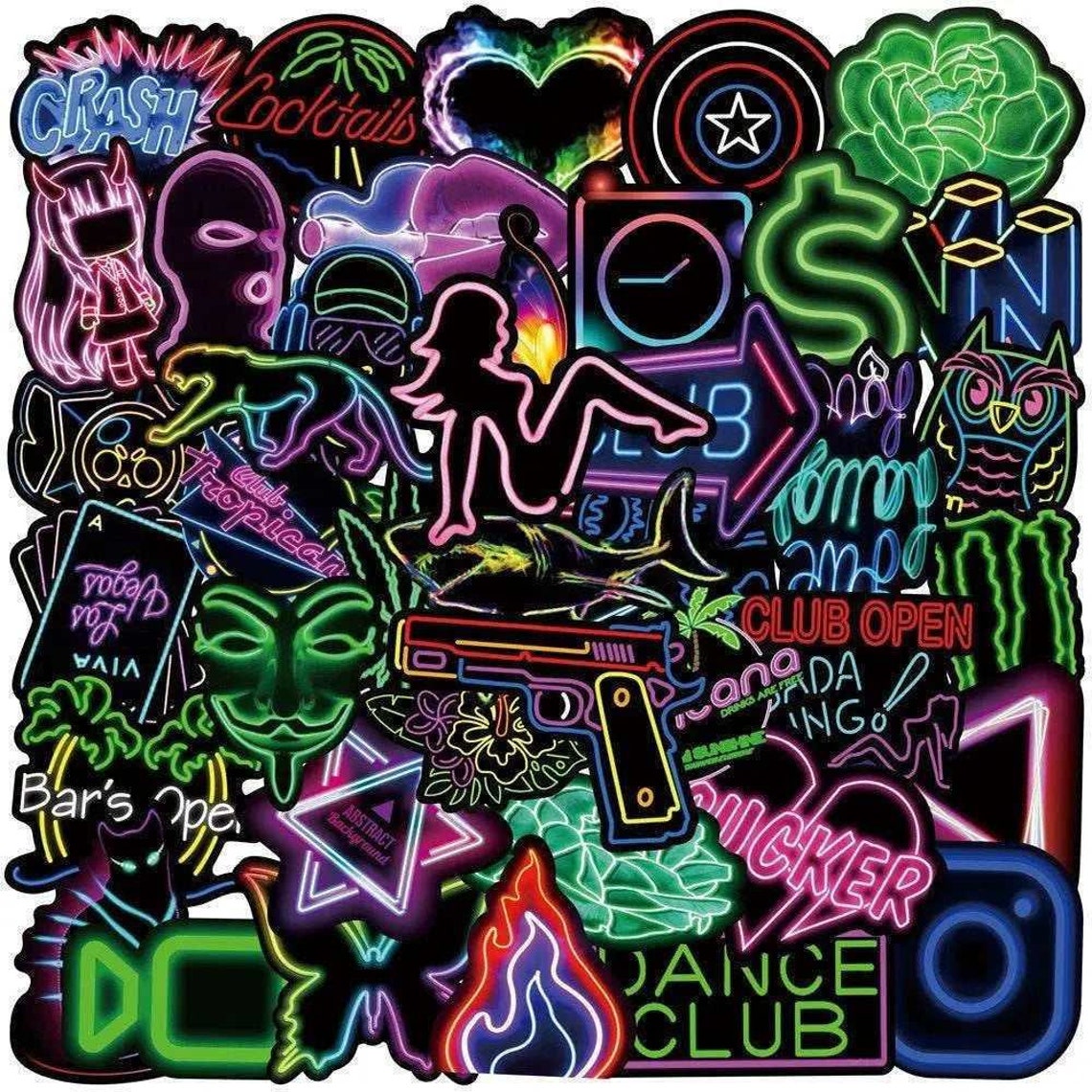 50 Neon Graffiti Stickers Pack Laptop Mobile Phone Suitcase Journal ...
