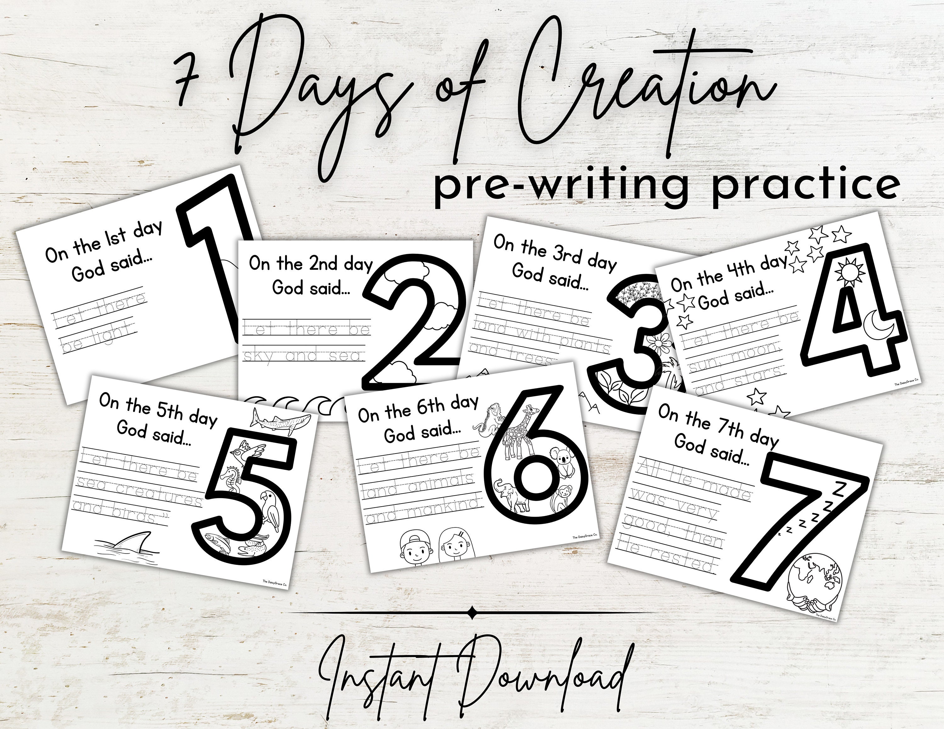 7 Days of Creation Coloring Pages and Pre-writing Practice - Etsy