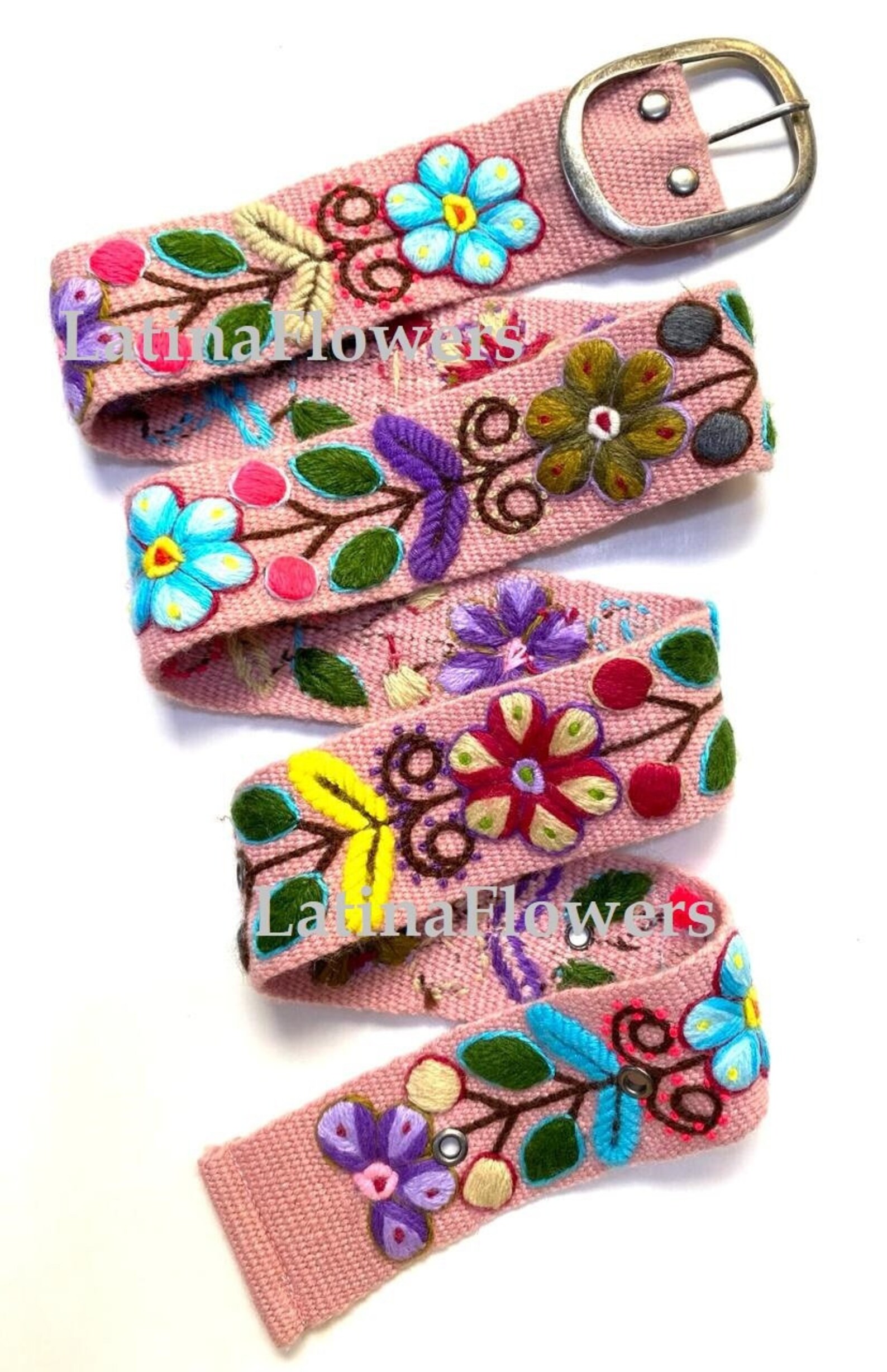 Hand Embroidered Belts Floral Pink Colorful Peruvian Embroidered Belts ...