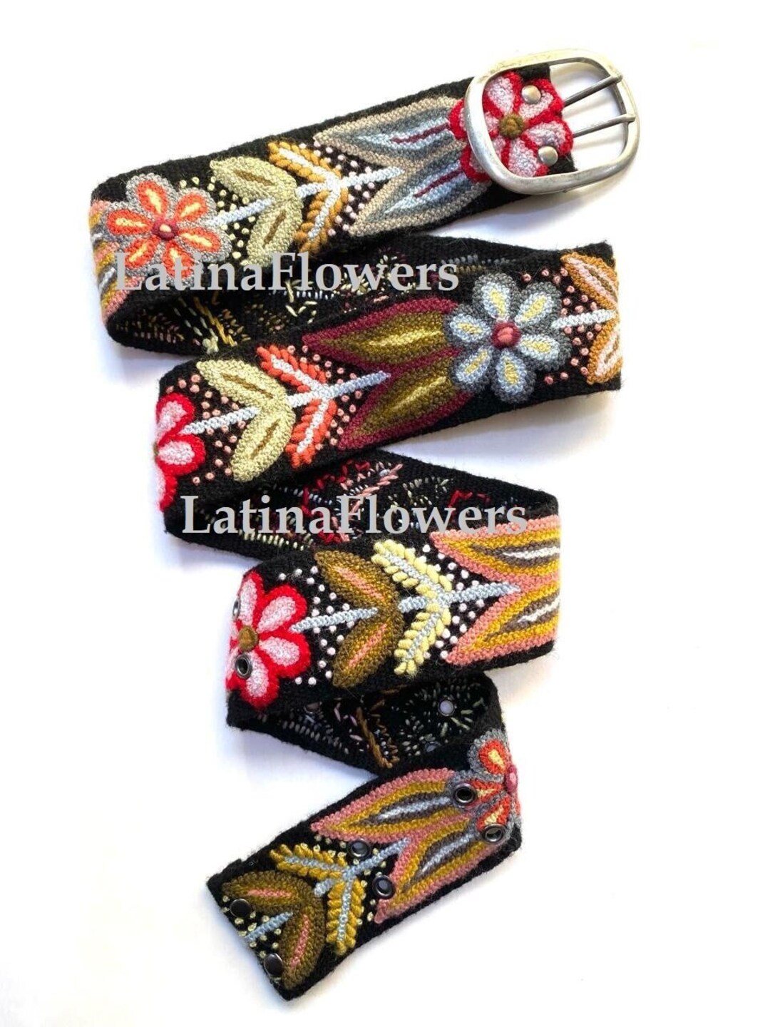 Hand Embroidered Belts Floral Black Colorful Peruvian Embroidered Belts ...