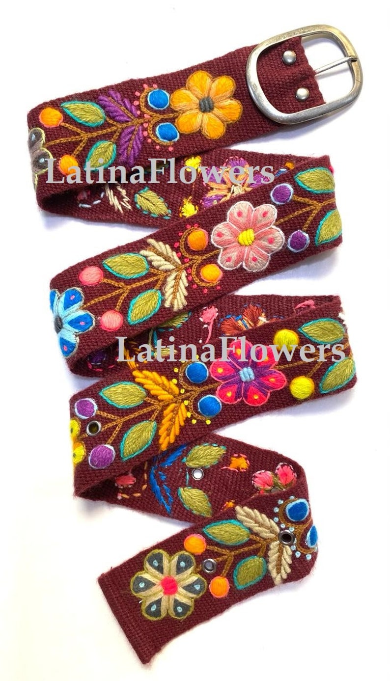 Hand Embroidered Belts Floral Pink Colorful Peruvian Embroidered Belts ...