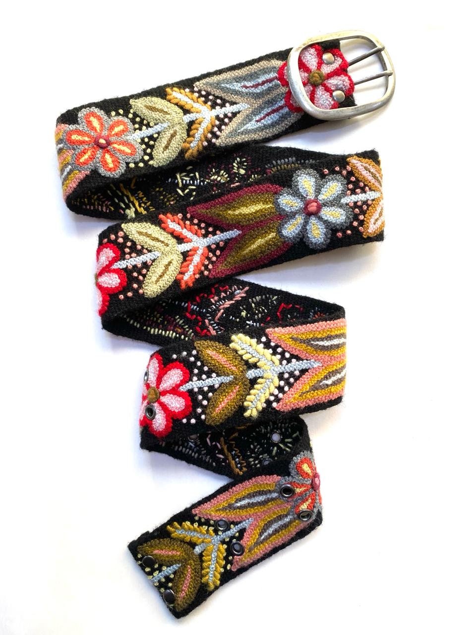 Hand Embroidered Belts Floral Gray Colorful Peruvian Embroidered Belts ...