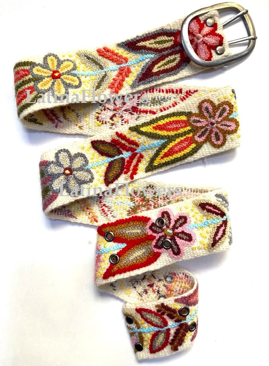 Hand Embroidered Belts Floral Gray Colorful Peruvian Embroidered Belts ...