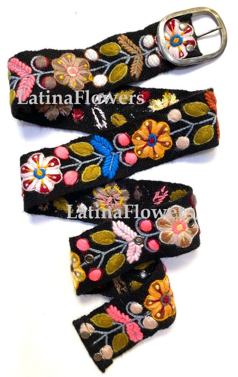 Hand Embroidered Belts Floral Pink Colorful Peruvian Embroidered Belts ...