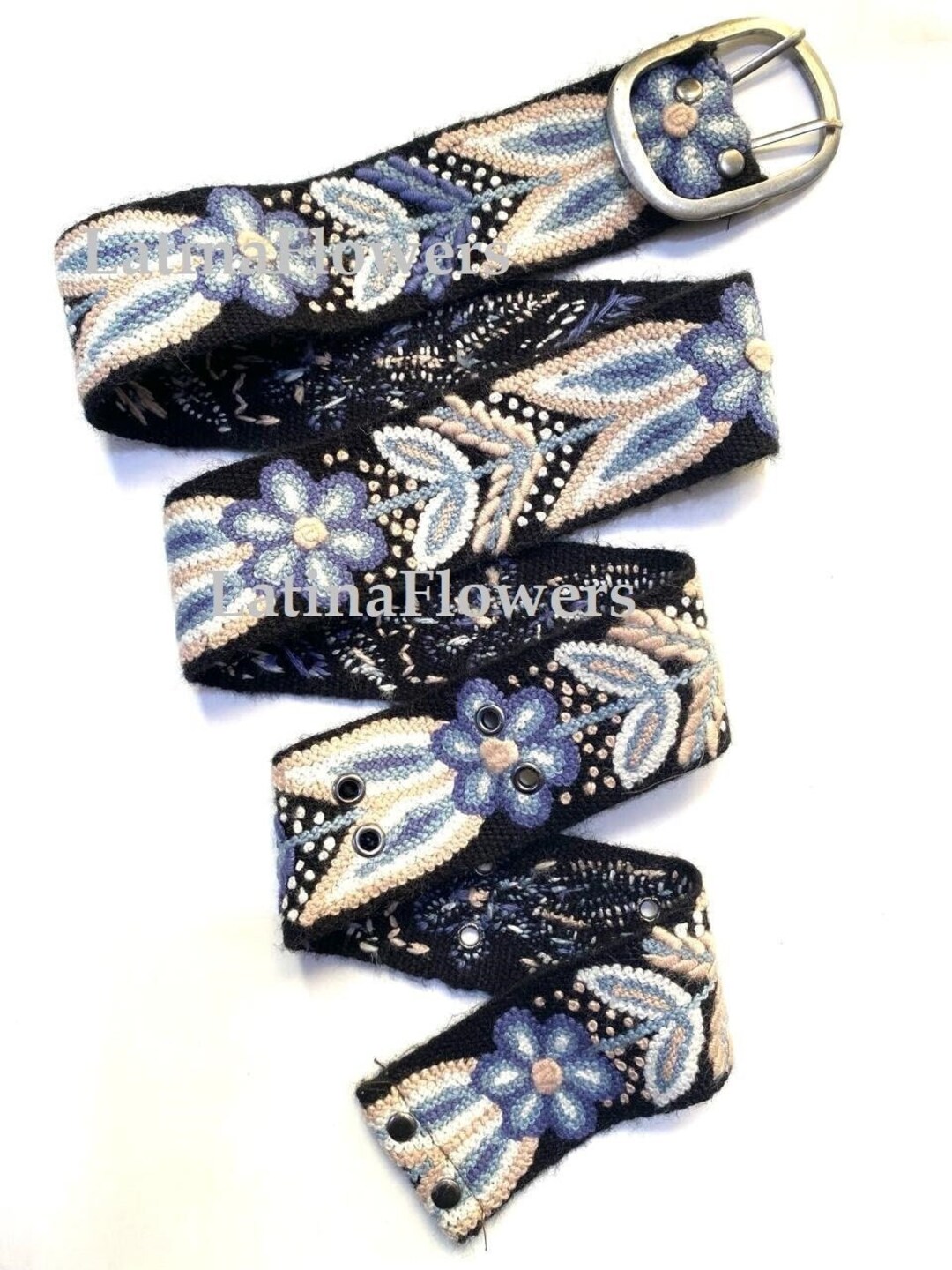 Hand Embroidered Belts Floral Black/gray Colorful Peruvian Embroidered ...