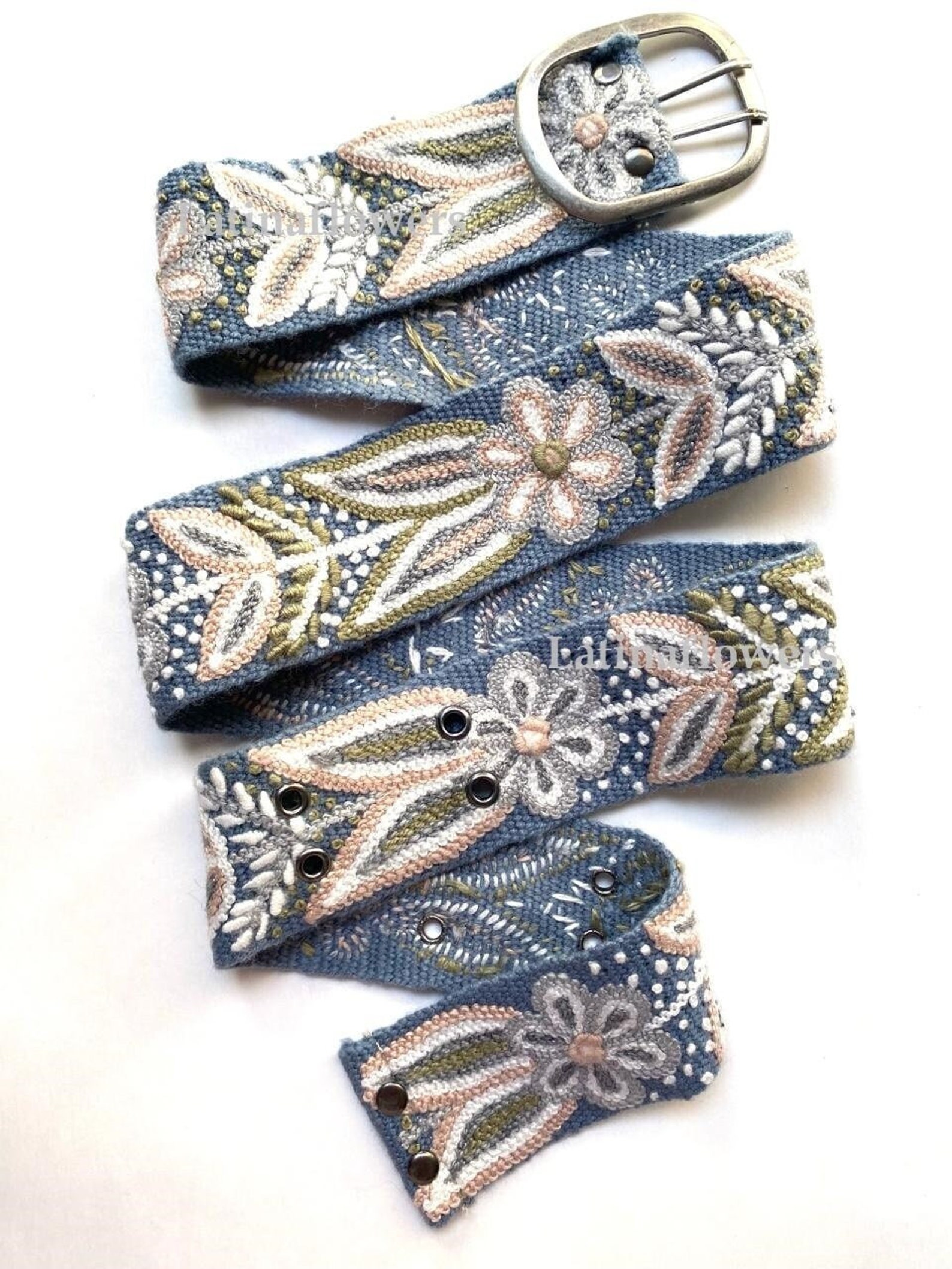 Hand Embroidered Belts Floral Gray Colorful Peruvian Embroidered Belts ...
