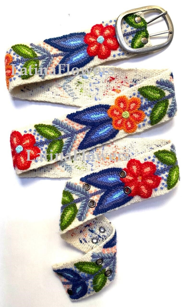 Hand Embroidered Belts Floral Gray Colorful Peruvian Embroidered Belts ...