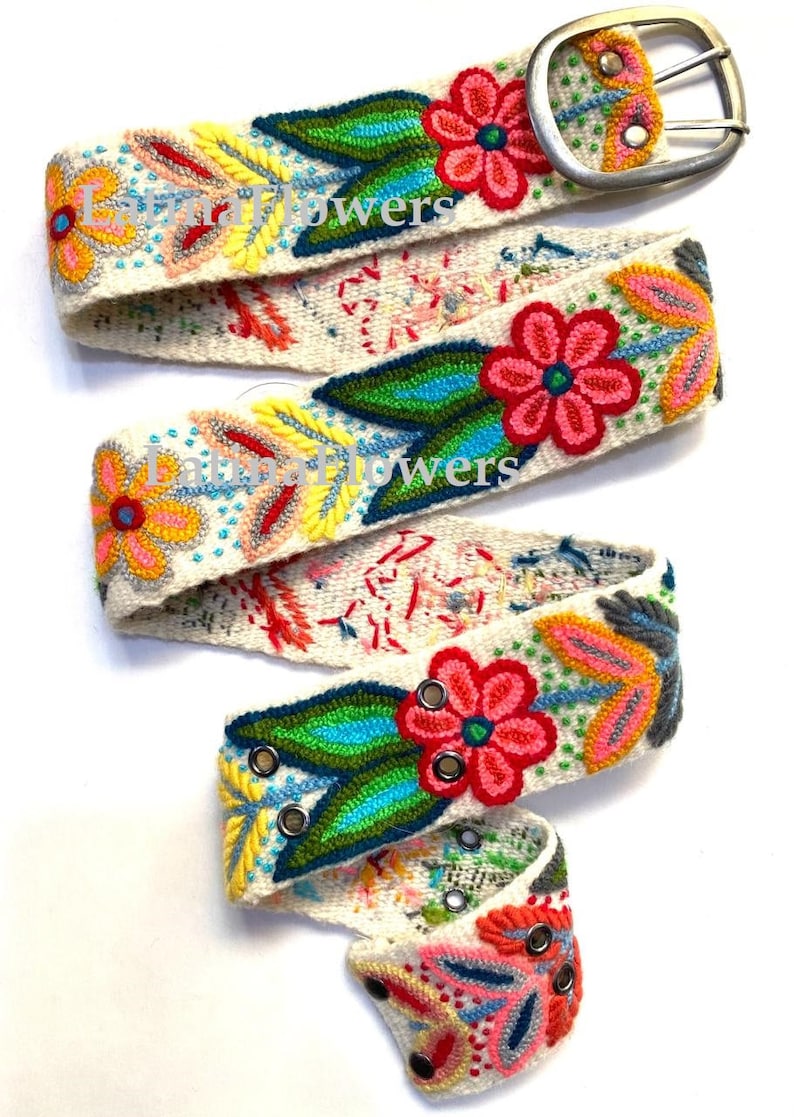 Hand Embroidered Belts Floral Gray Colorful Peruvian Embroidered Belts ...