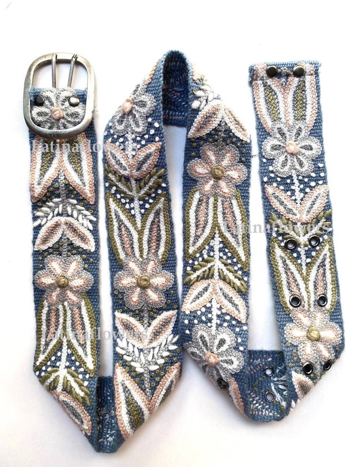 Hand Embroidered Belts Floral Gray Colorful Peruvian Embroidered Belts ...