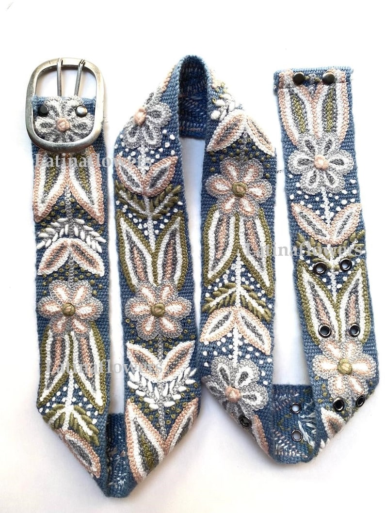Hand Embroidered Belts Floral Gray Colorful Peruvian Embroidered Belts ...