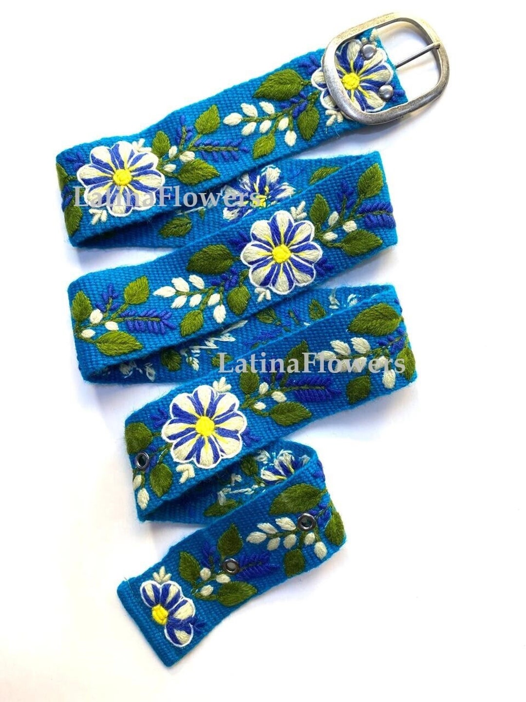 Hand Embroidered Belts Floral Blue Colorful Peruvian Embroidered Belts ...