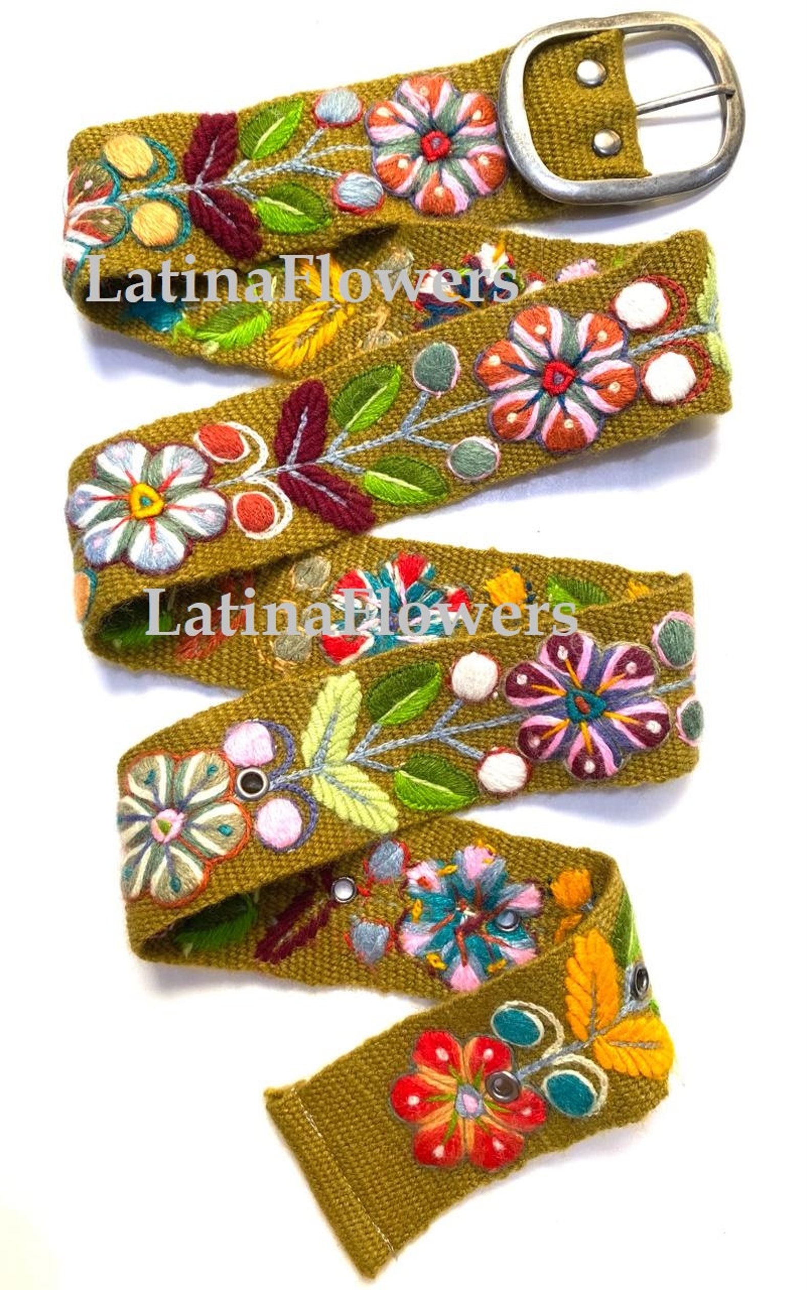 Hand Embroidered Belts Floral Pink Colorful Peruvian Embroidered Belts ...