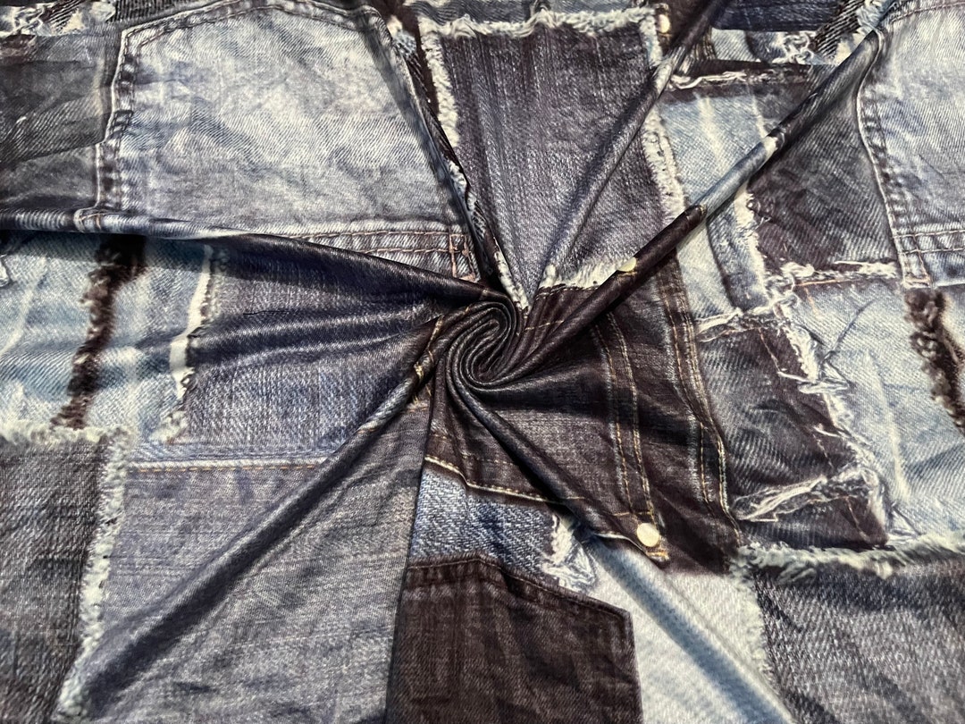 Polyester Stretch Knit Fabric Denim Print 1 Yard - Etsy